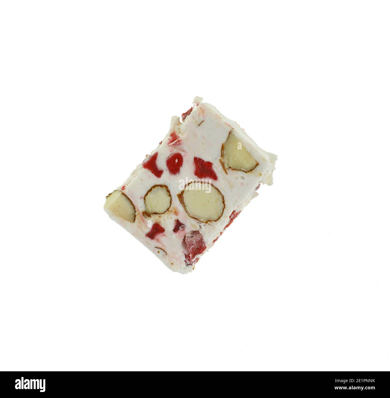 French soft nougat with strawberry flawour and almonds isolated on ...