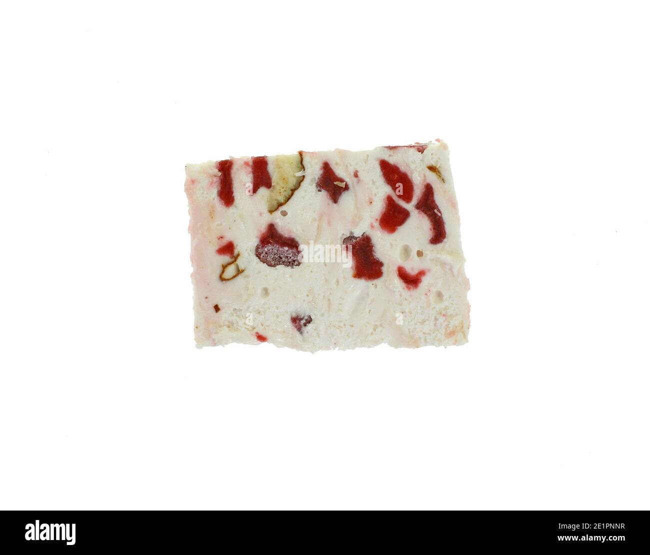 French soft nougat with strawberry flawour and almonds isolated on ...
