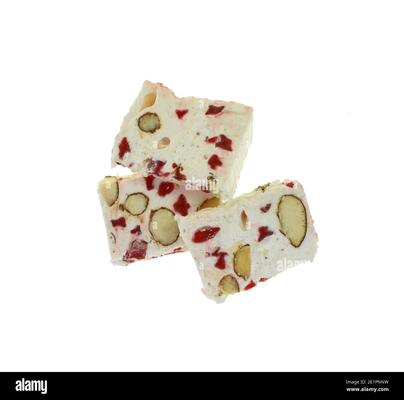 French soft nougat with strawberry flawour and almonds isolated on ...