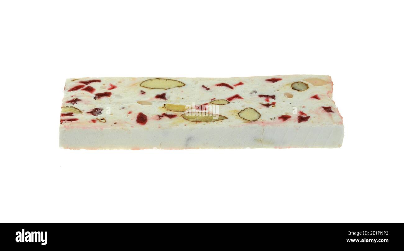 French soft nougat with strawberry flawour and almonds isolated on ...