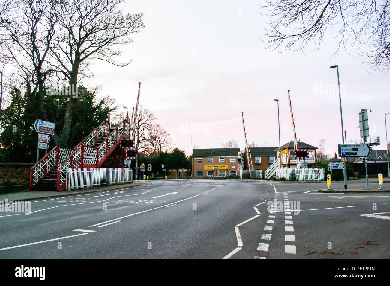 OAKHAM, RUTLAND, ENGLAND- 25 December 2020: Oakham level crossing Stock ...
