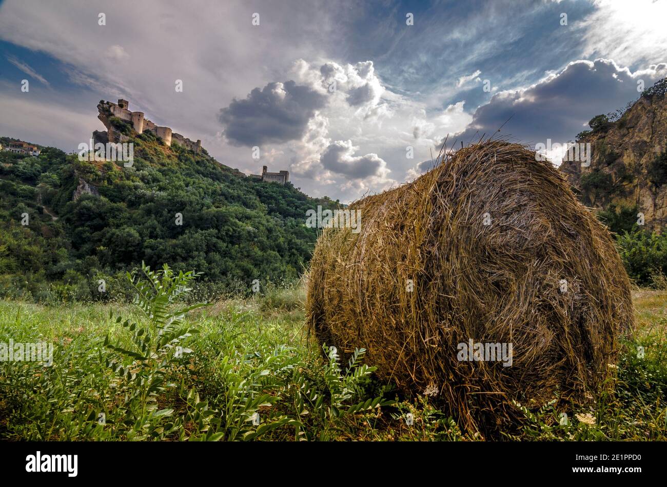 View of the Abruzzo landscape with Roccascalegna castle in the ...