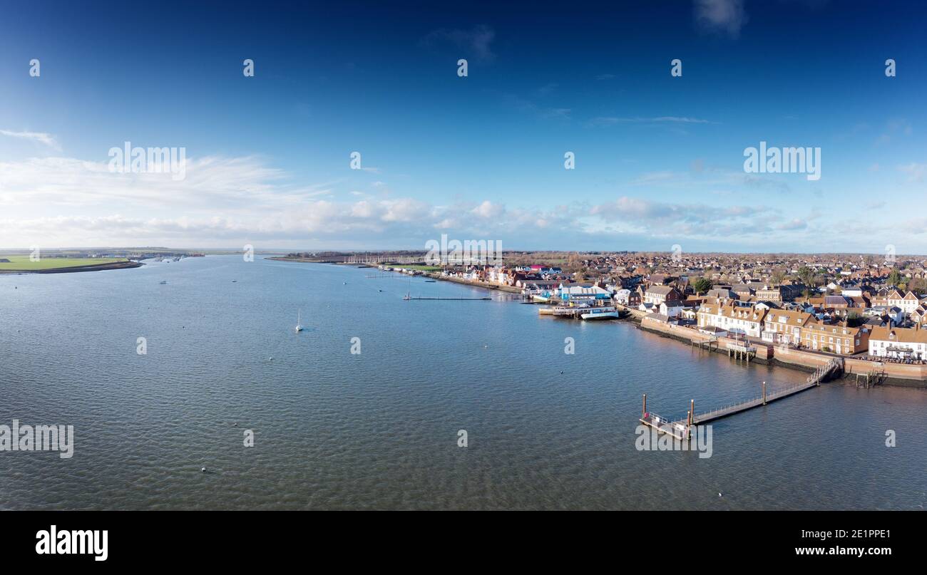 aerial panoramic view of the river crouch looking over Burnham on ...