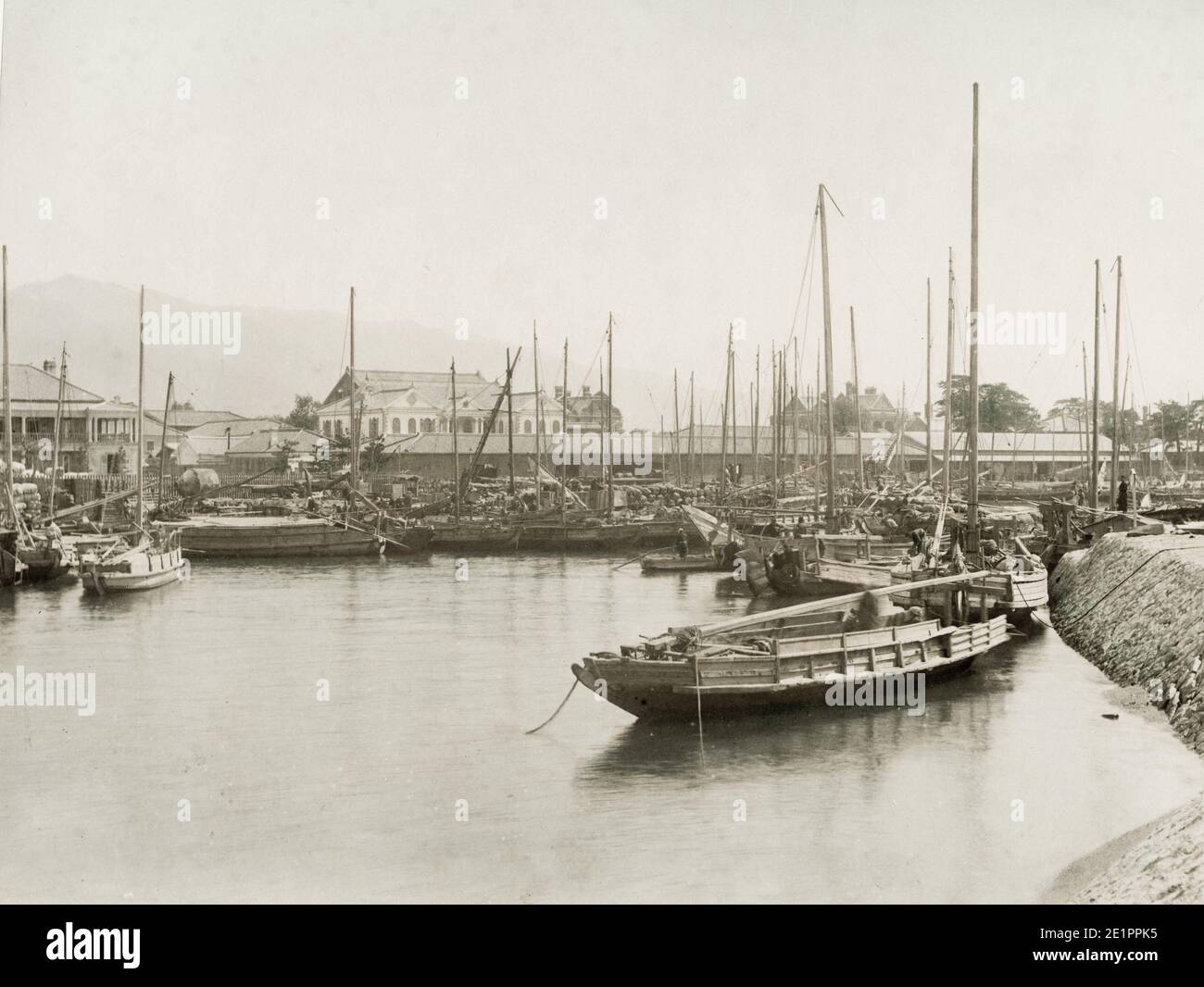 Vintage 19th century photograph: Japan c.1880's - boats in kobe Harbour ...