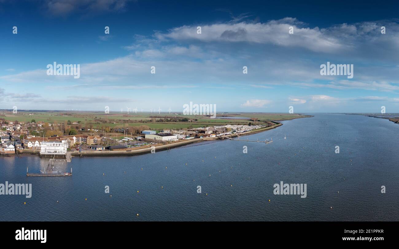aerial panoramic view of the river crouch looking over Burnham on ...