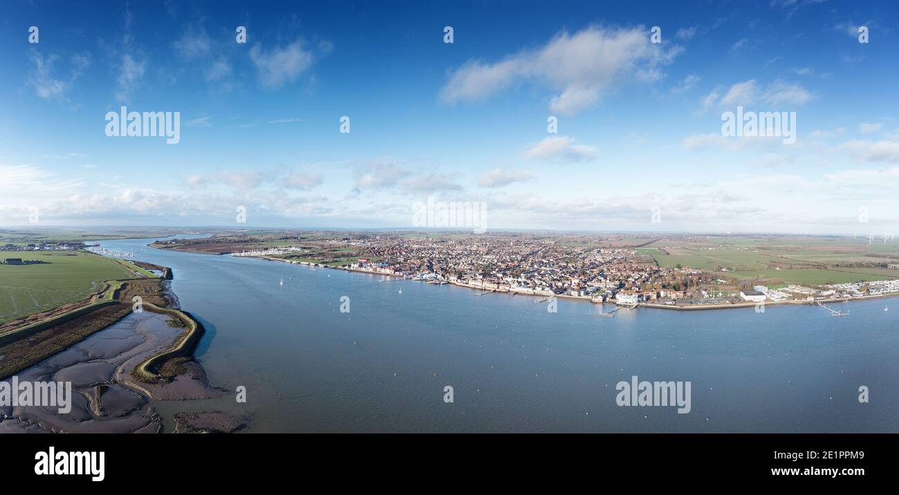 aerial panoramic view of the river crouch looking over Burnham on ...
