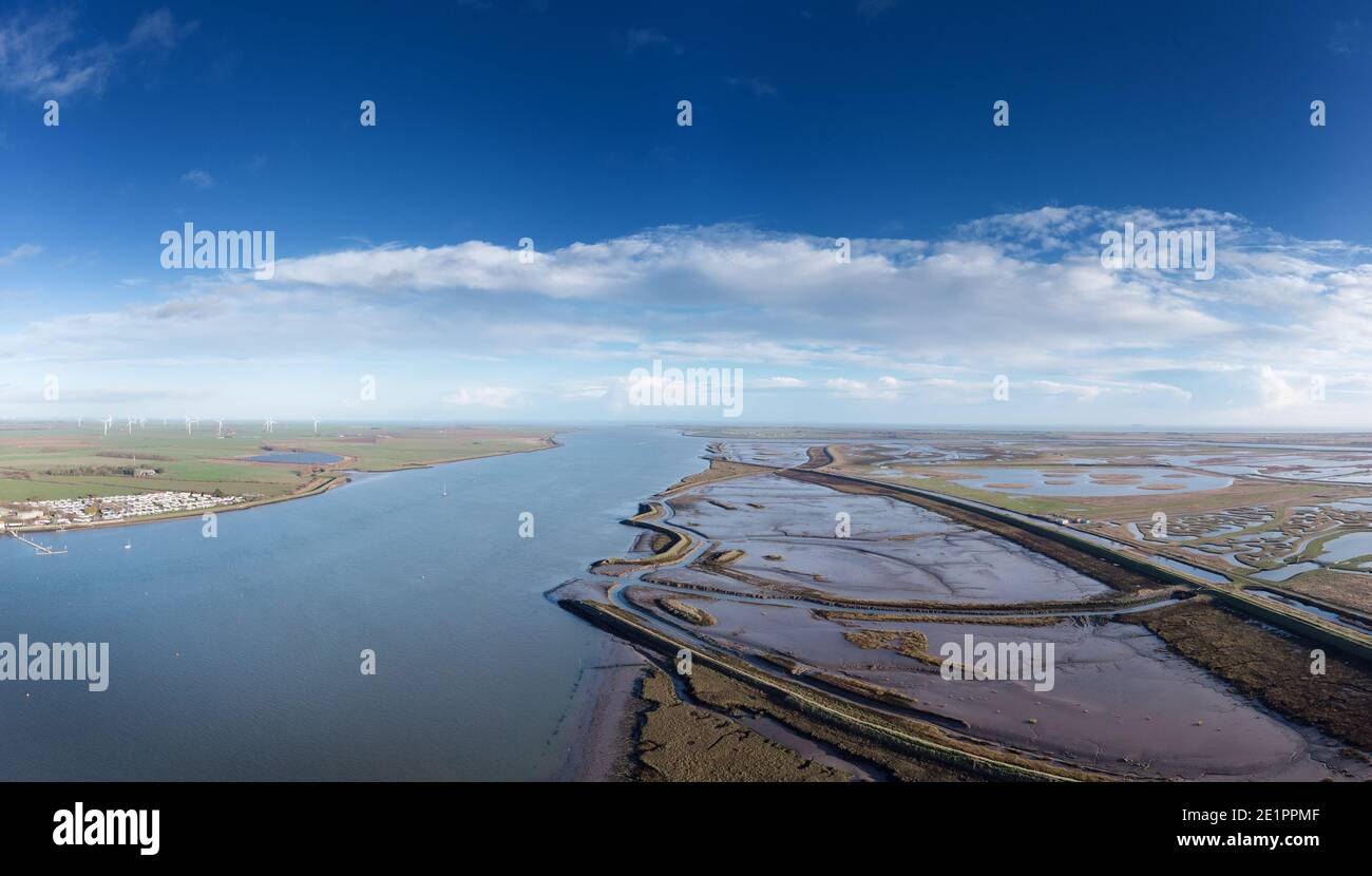 aerial panoramic view of the river crouch looking over Burnham on ...