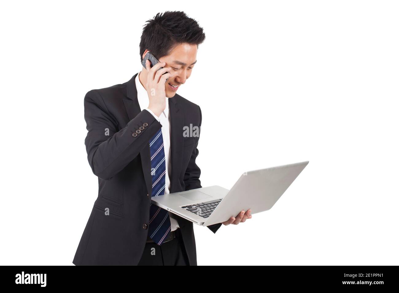 Business man Holding Laptop Computer And Phono high quality photo Stock ...