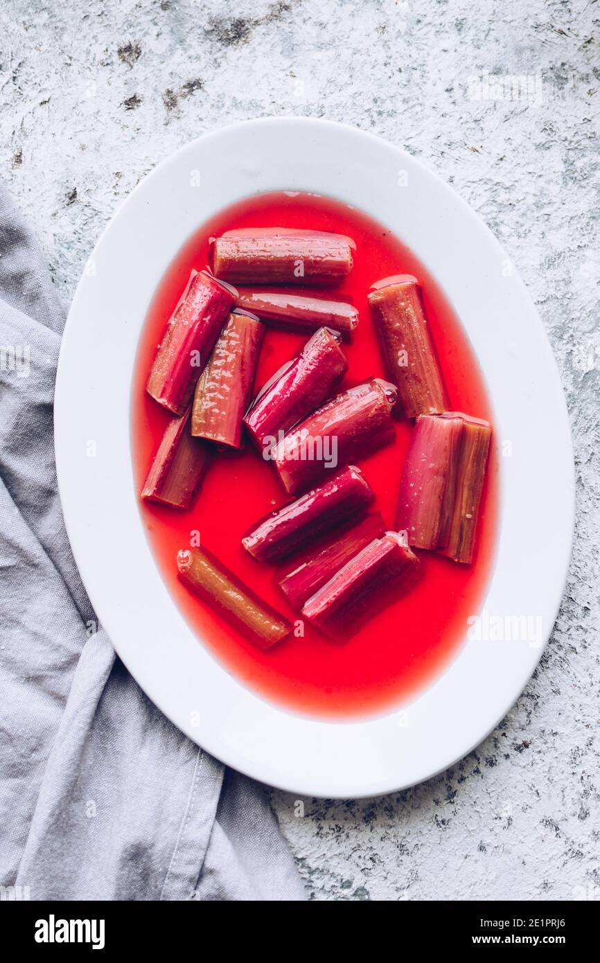 Poached rhubarb in a plate. Step by step recipe of poached rhubarb ...