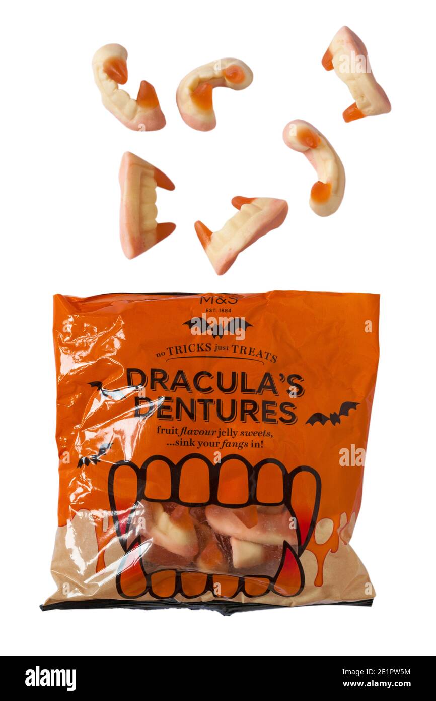 packet of M&S Dracula's Dentures fruit flavour jelly sweets - sink your ...