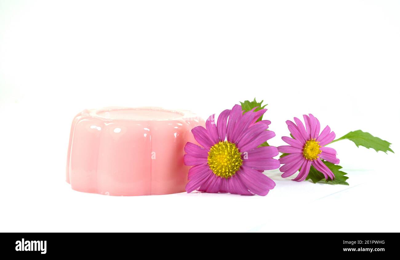Strawberry pudding isolated on white background Stock Photo - Alamy