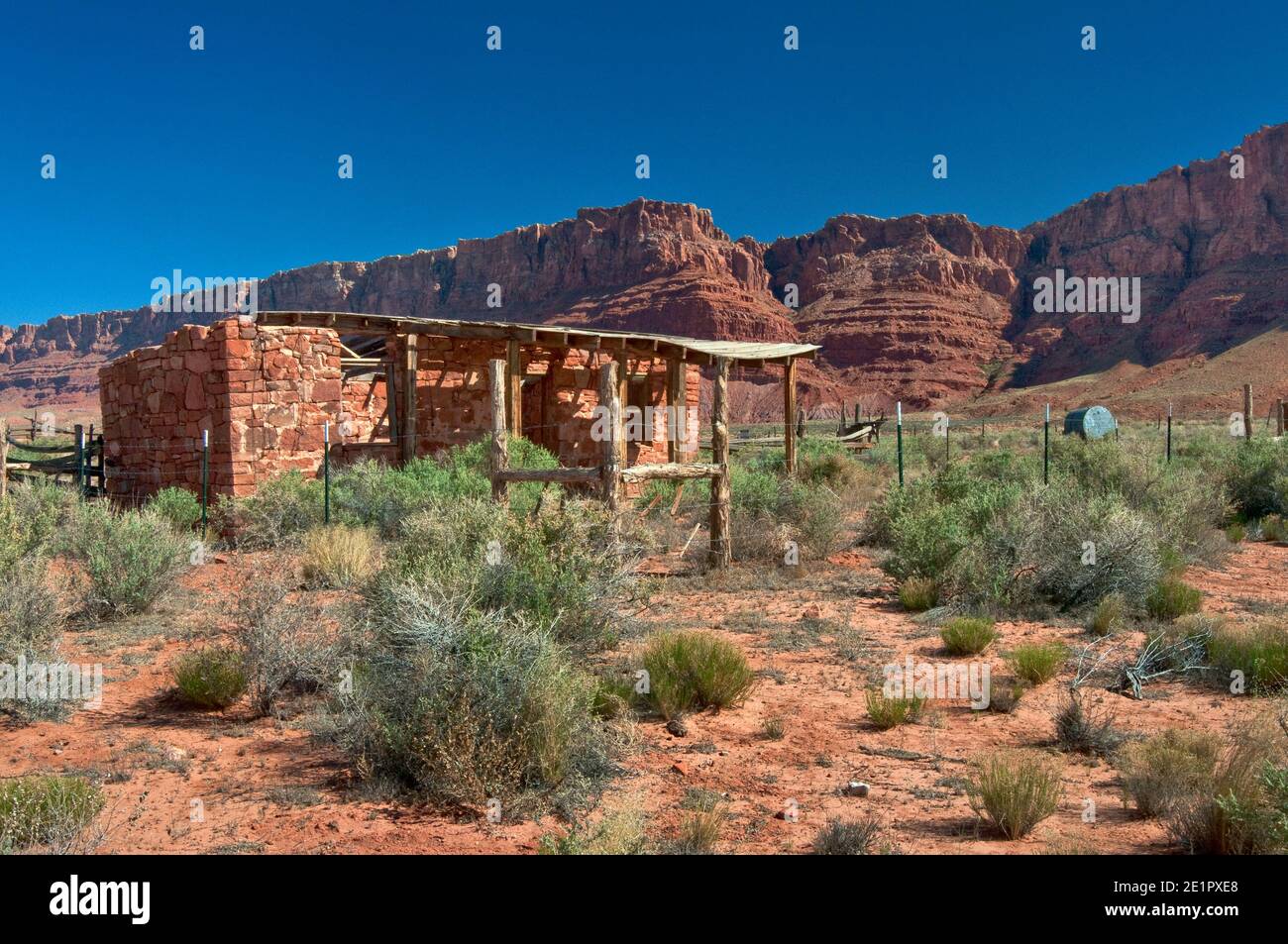 Ruined house at abandoned ranch near Jacobs Pool water well at ...