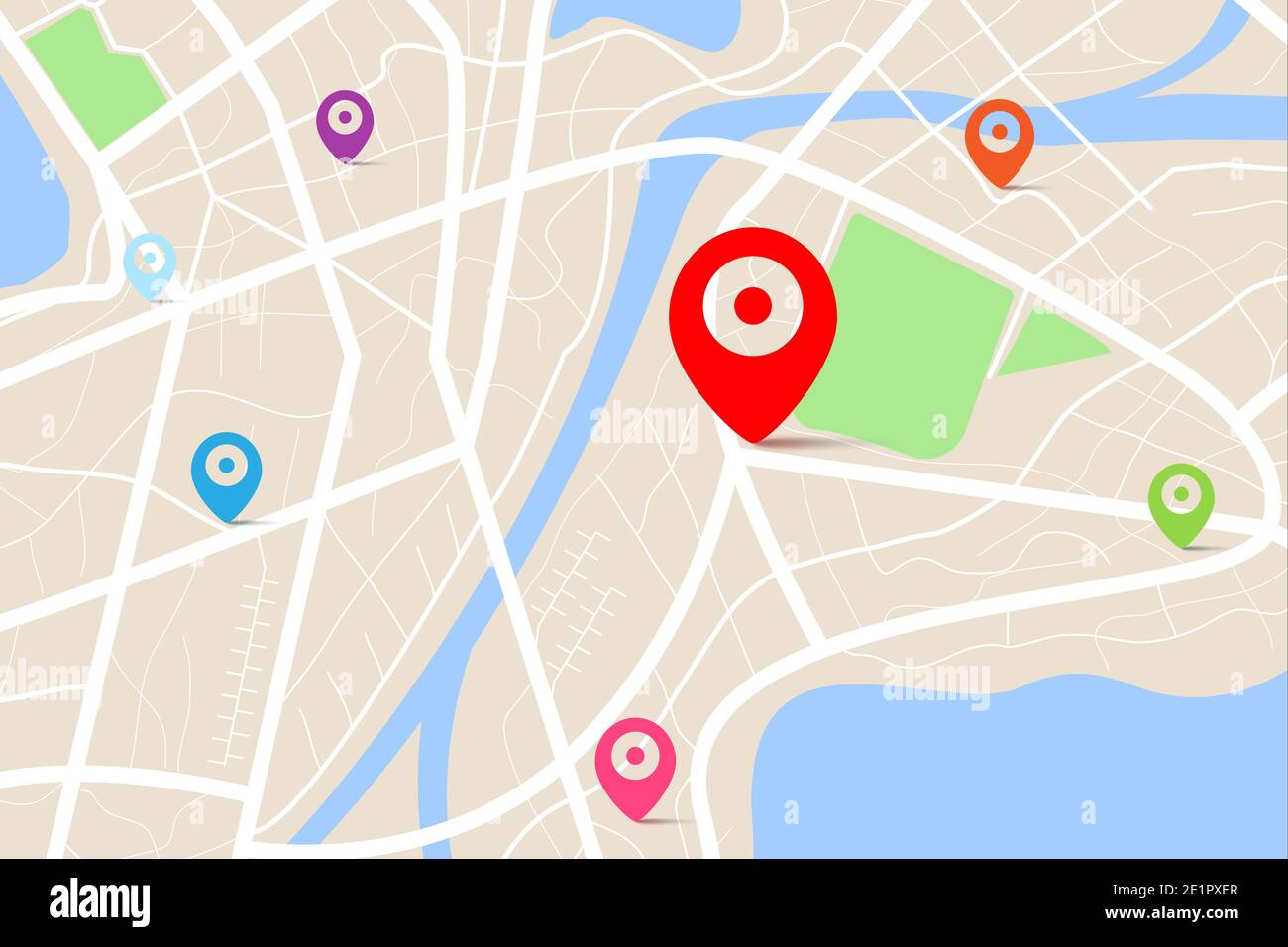 3D top view of a map with destination location point, Aerial clean top ...