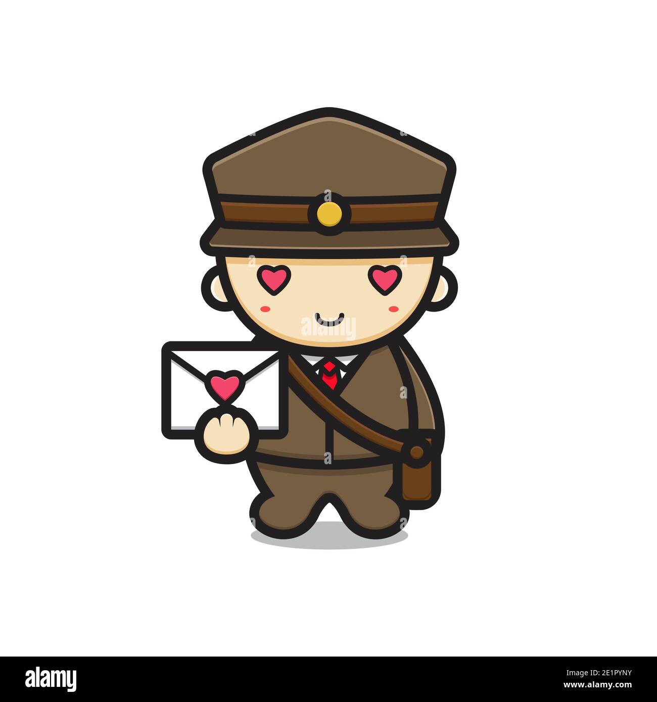 Cute postman mascot character holding love letter vector cartoon icon ...