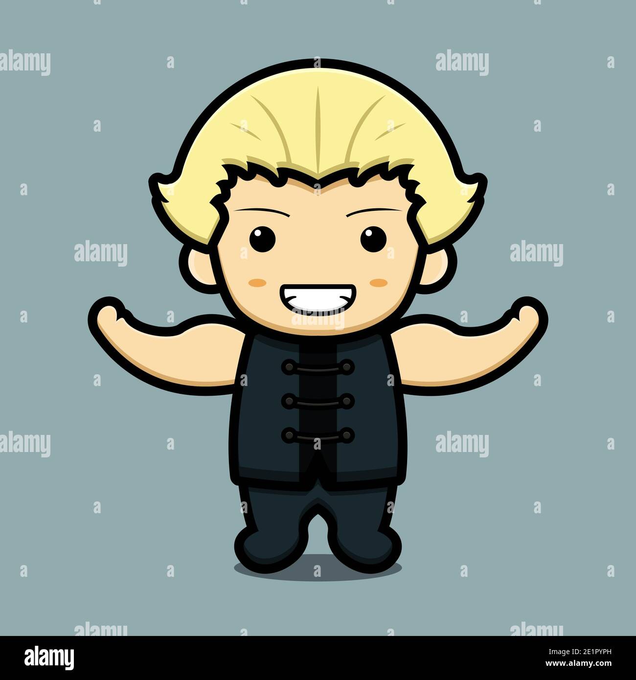 Cute boy martial art mascot character with big muscle vector cartoon ...