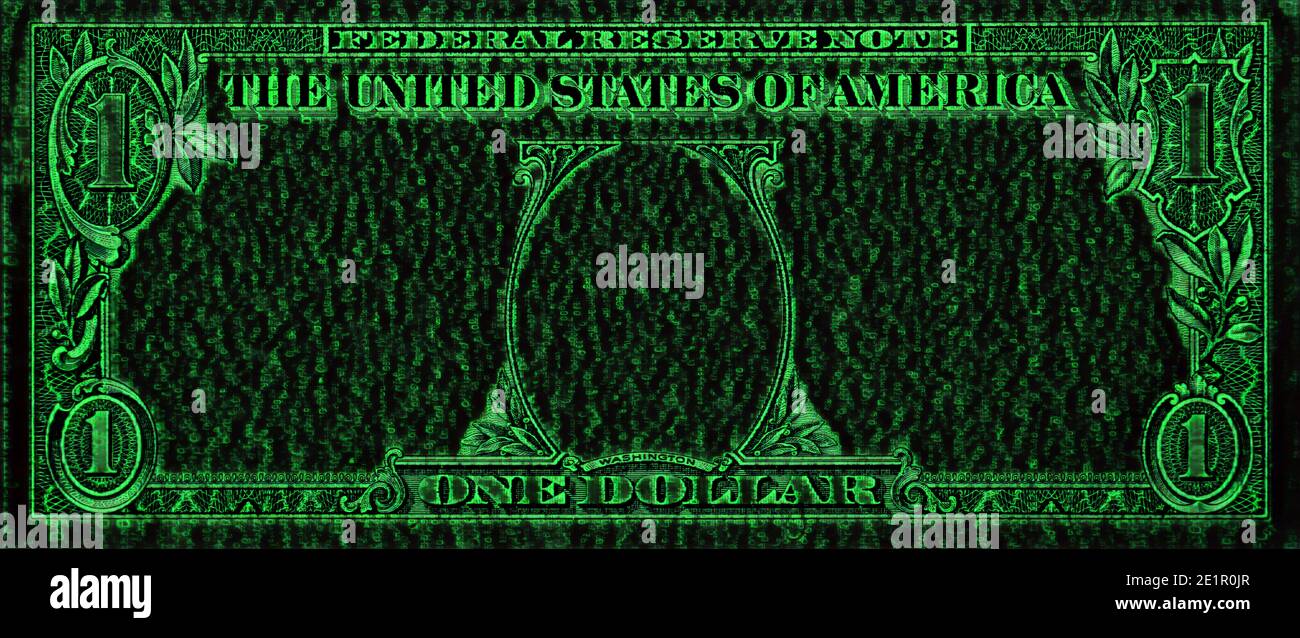 1 U.S. dollar border with empty middle area on green glitter background ...
