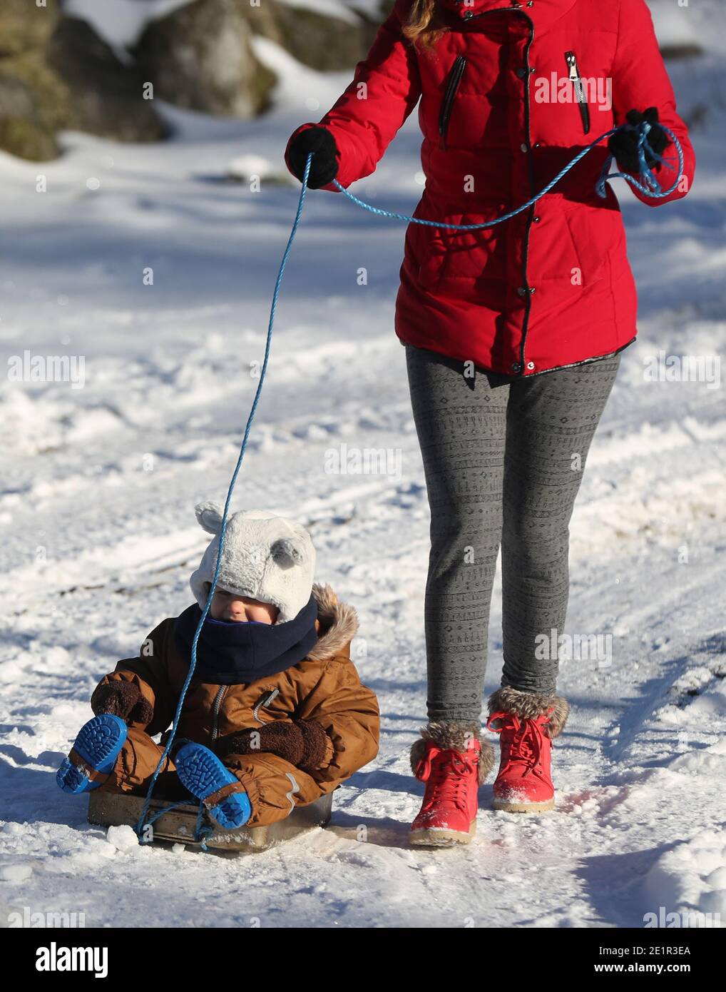 Simona and her son Raphael (surname not given) enjoying the wintry ...