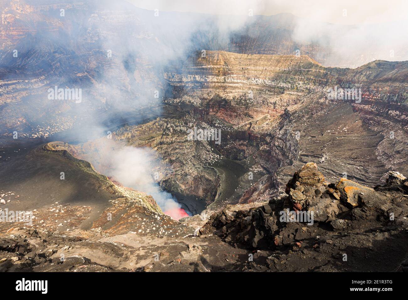 Smoking crater of active Benbow volcano, Ambrym, Vanuatu Stock Photo ...