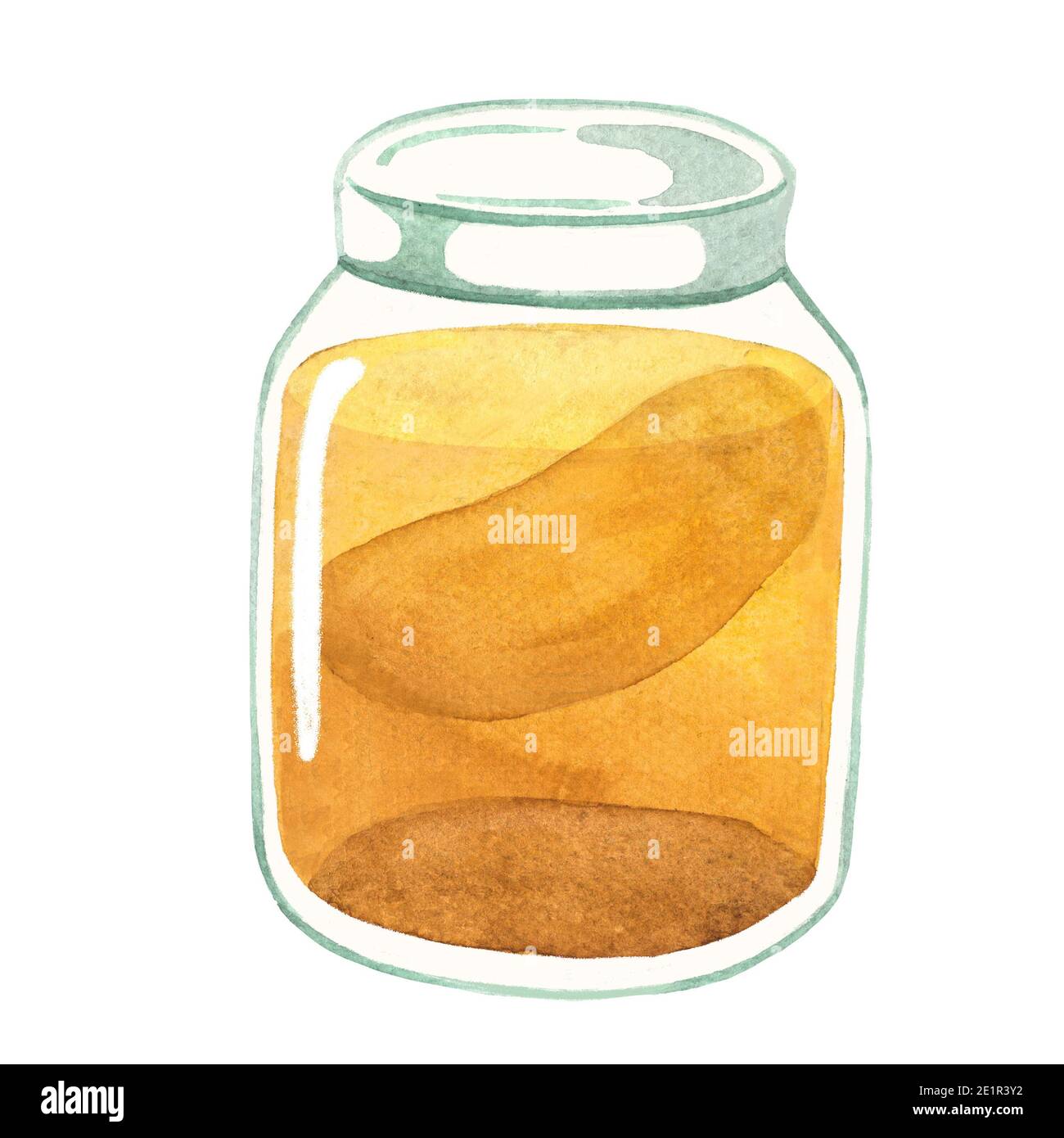 Kombucha drink jar. Watercolor set of healthy beverage of kombucha ...