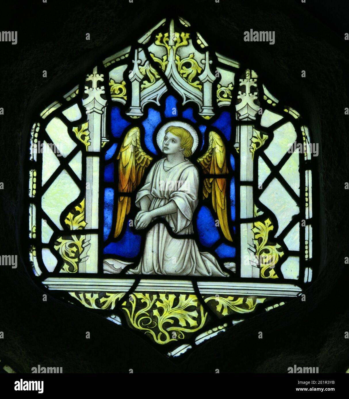 Stained glass window by James Powell & Sons depicting an angel praying ...