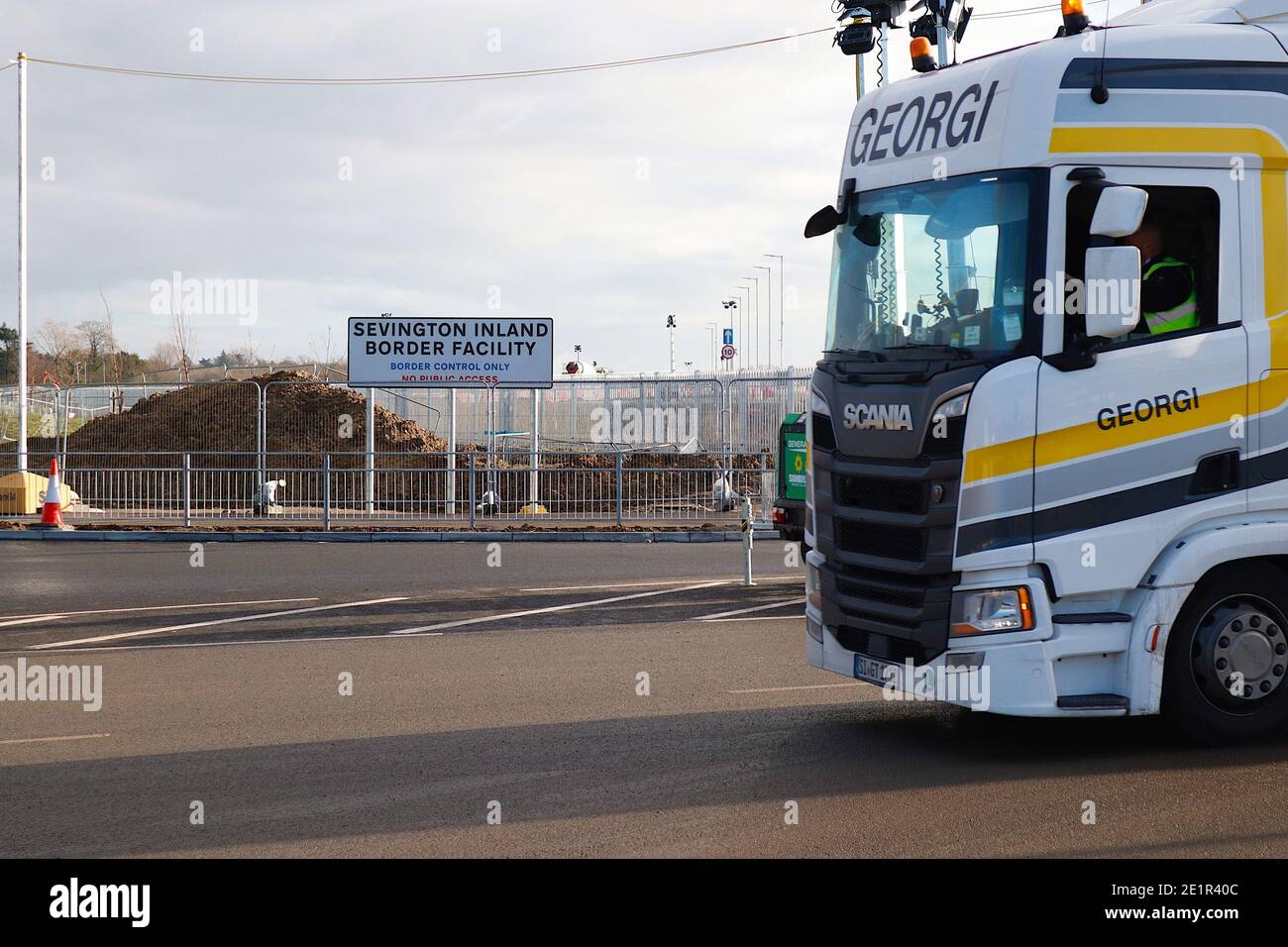 Ashford, Kent, UK. 09 January, 2021. The Sevington inland border ...