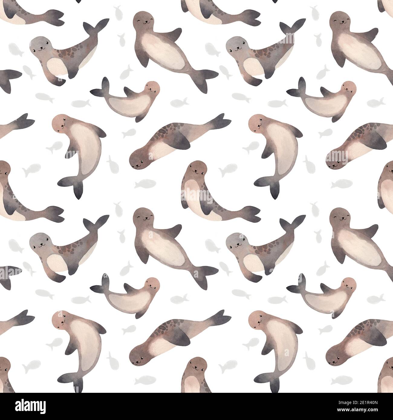 Seamless pattern. Watercolor illustration with cute seal on white ...