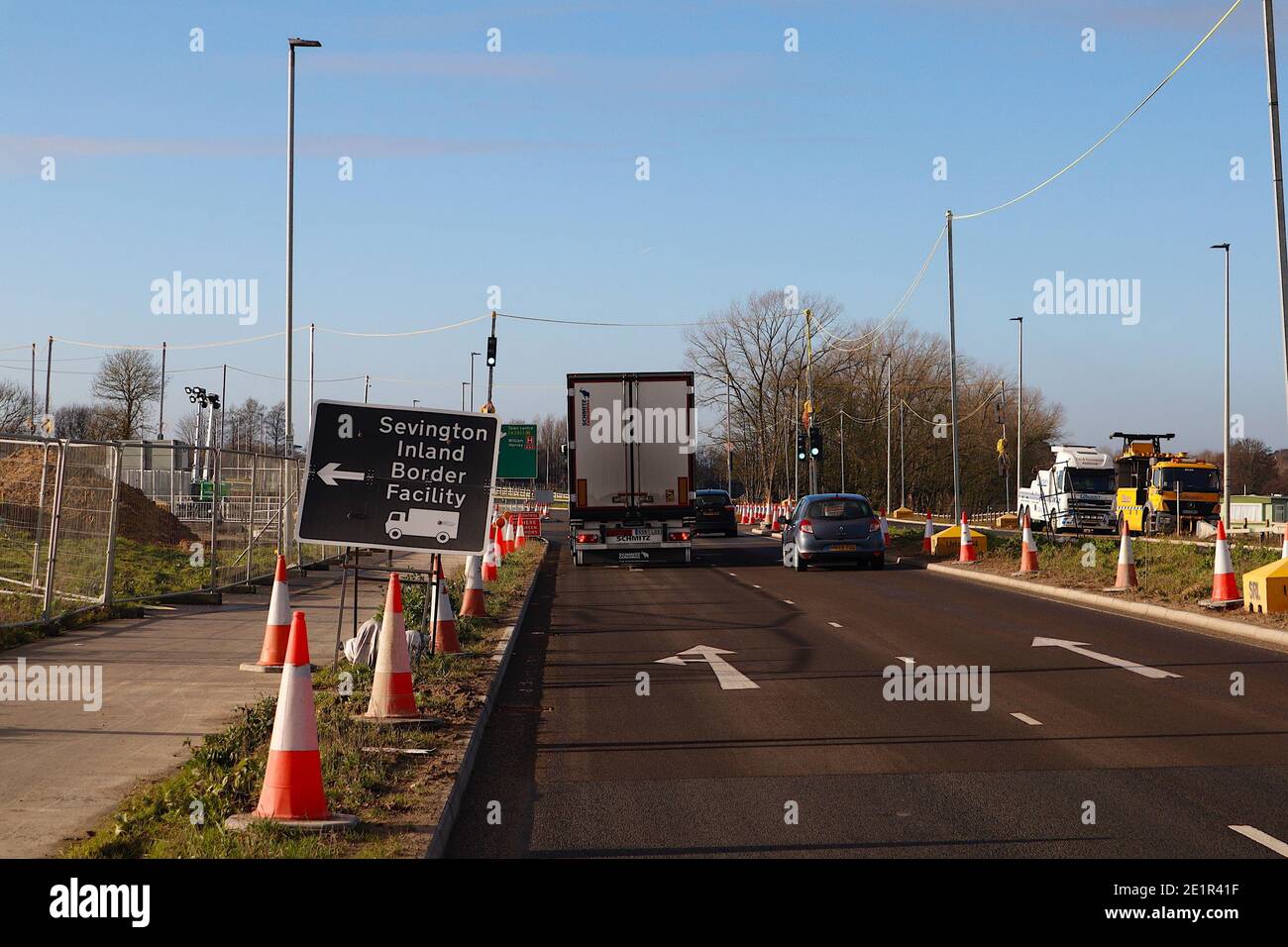 Ashford, Kent, UK. 09 January, 2021. The Sevington inland border ...