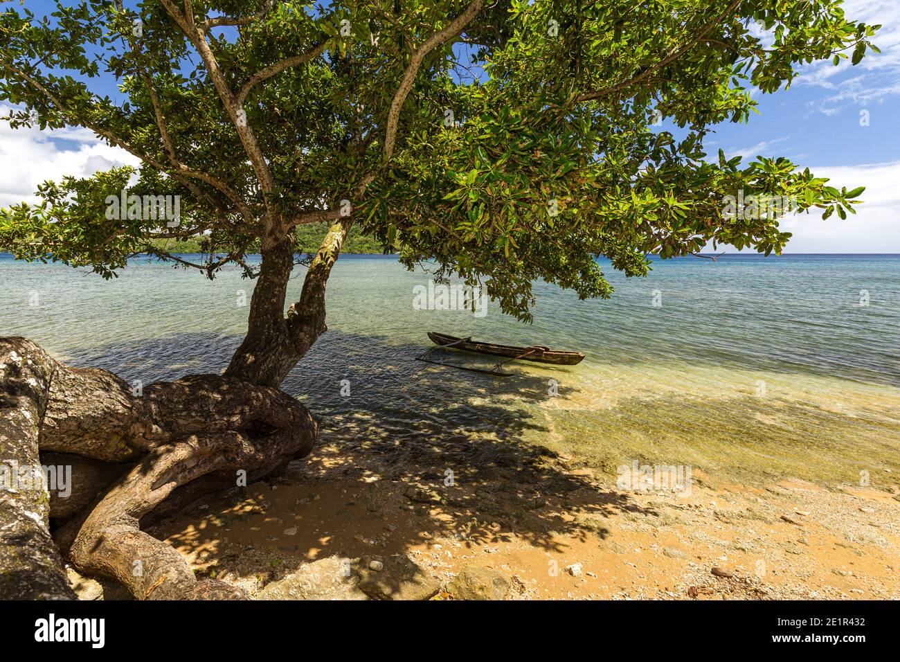 Beautiful beach with tree and canoe on Malekula island, Vanuatu Stock ...
