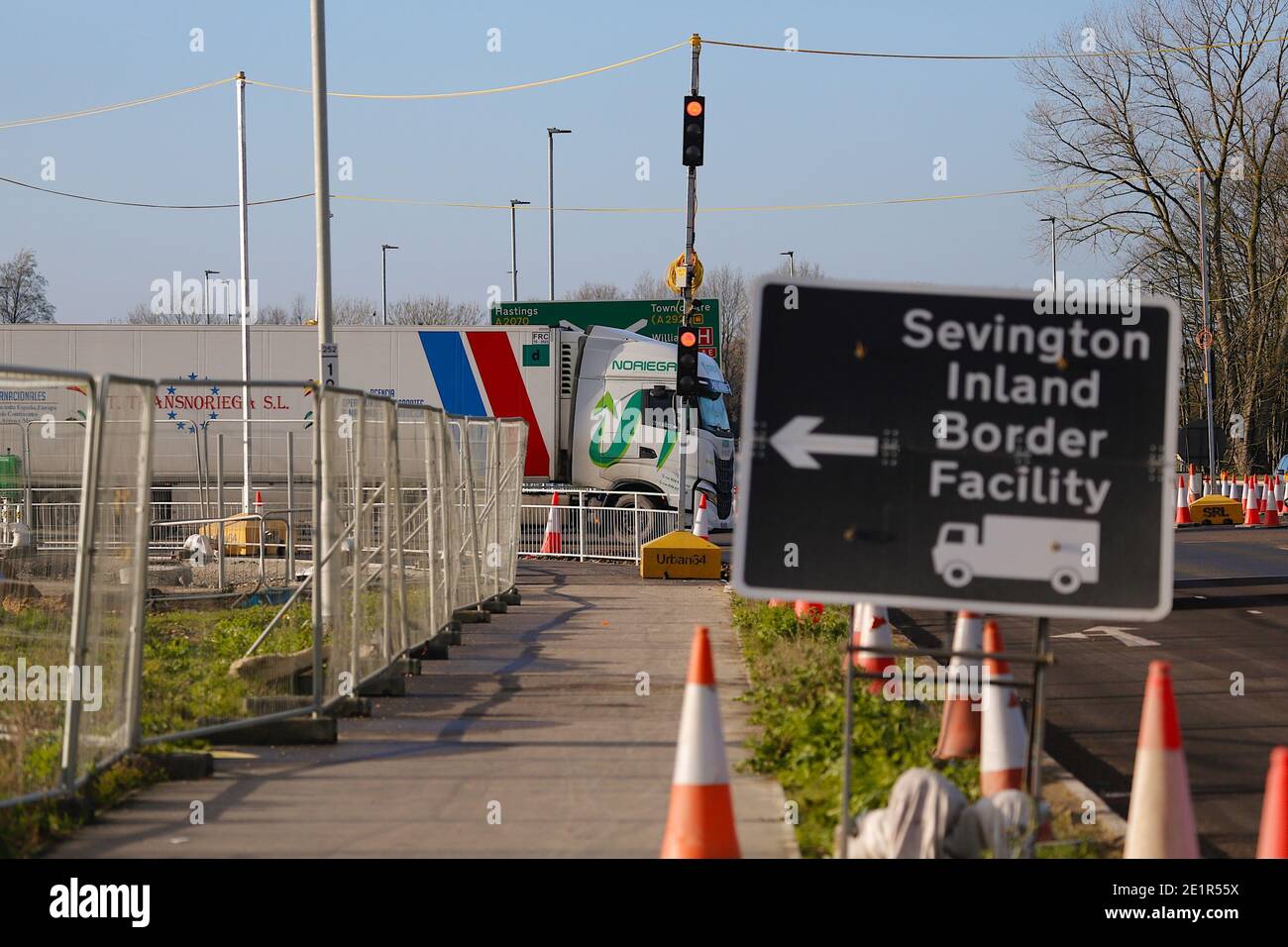 Ashford, Kent, UK. 09 January, 2021. The Sevington inland border ...