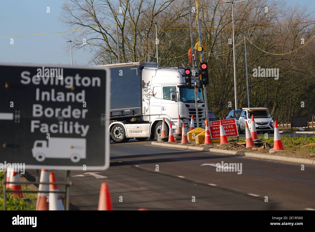Ashford, Kent, UK. 09 January, 2021. The Sevington inland border ...