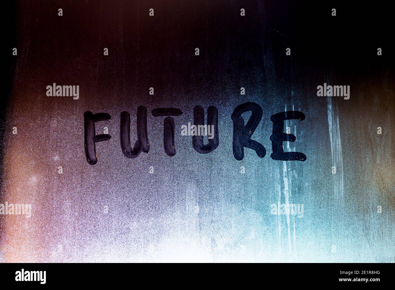 word future handwritten on night foggy window glass surface Stock Photo ...