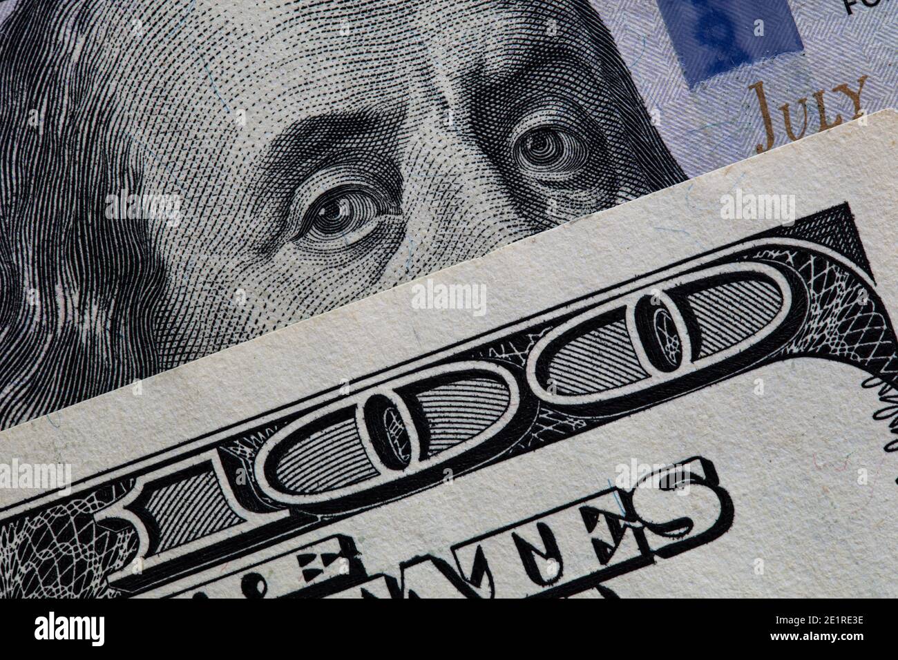 old 100 dollar banknote on new 100 dollar banknote for design purpose ...