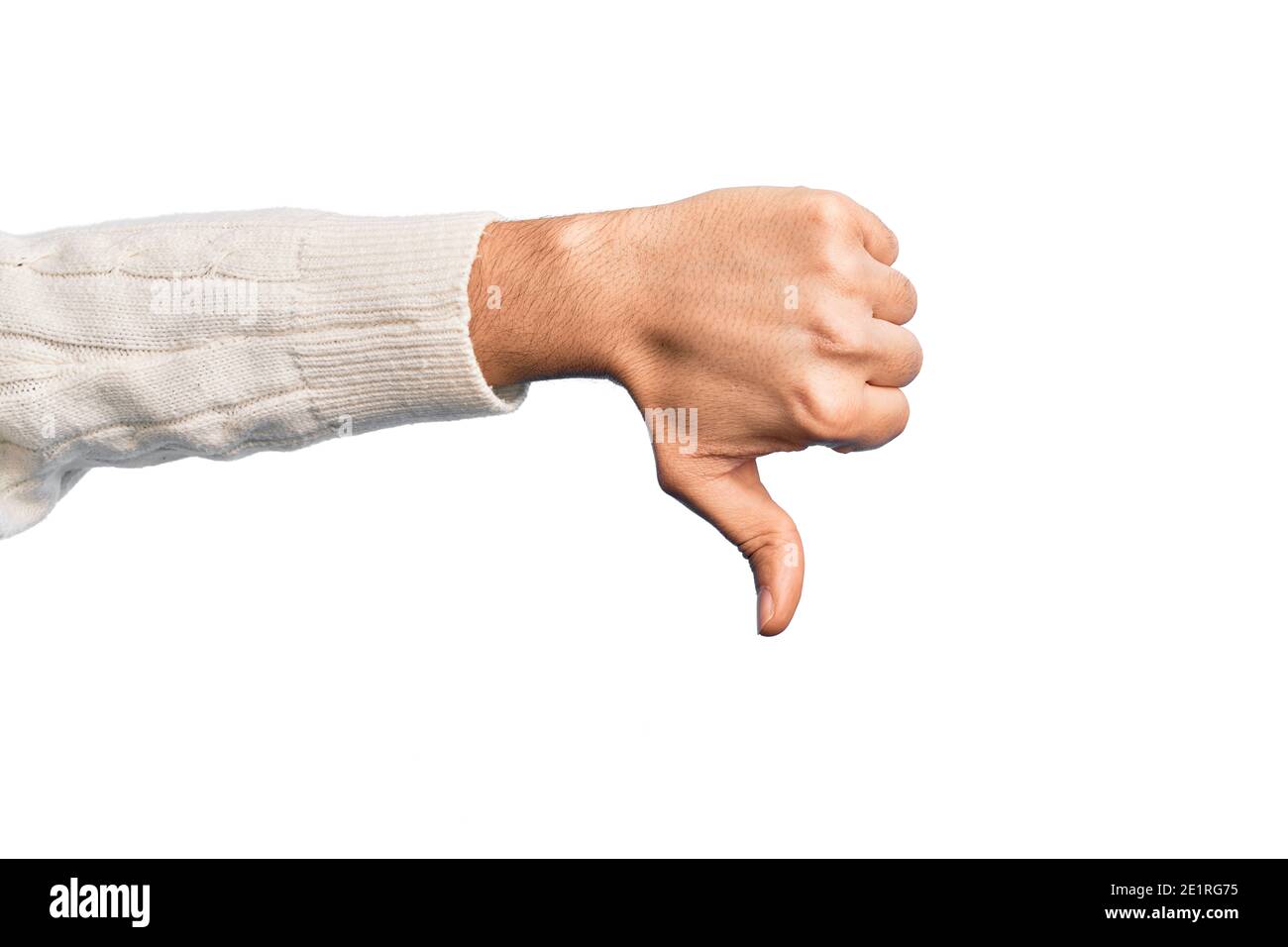 Hand of caucasian young man showing fingers over isolated white ...