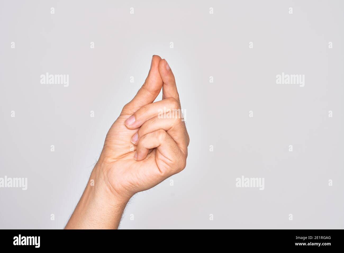 Hand of caucasian young man showing fingers over isolated white ...