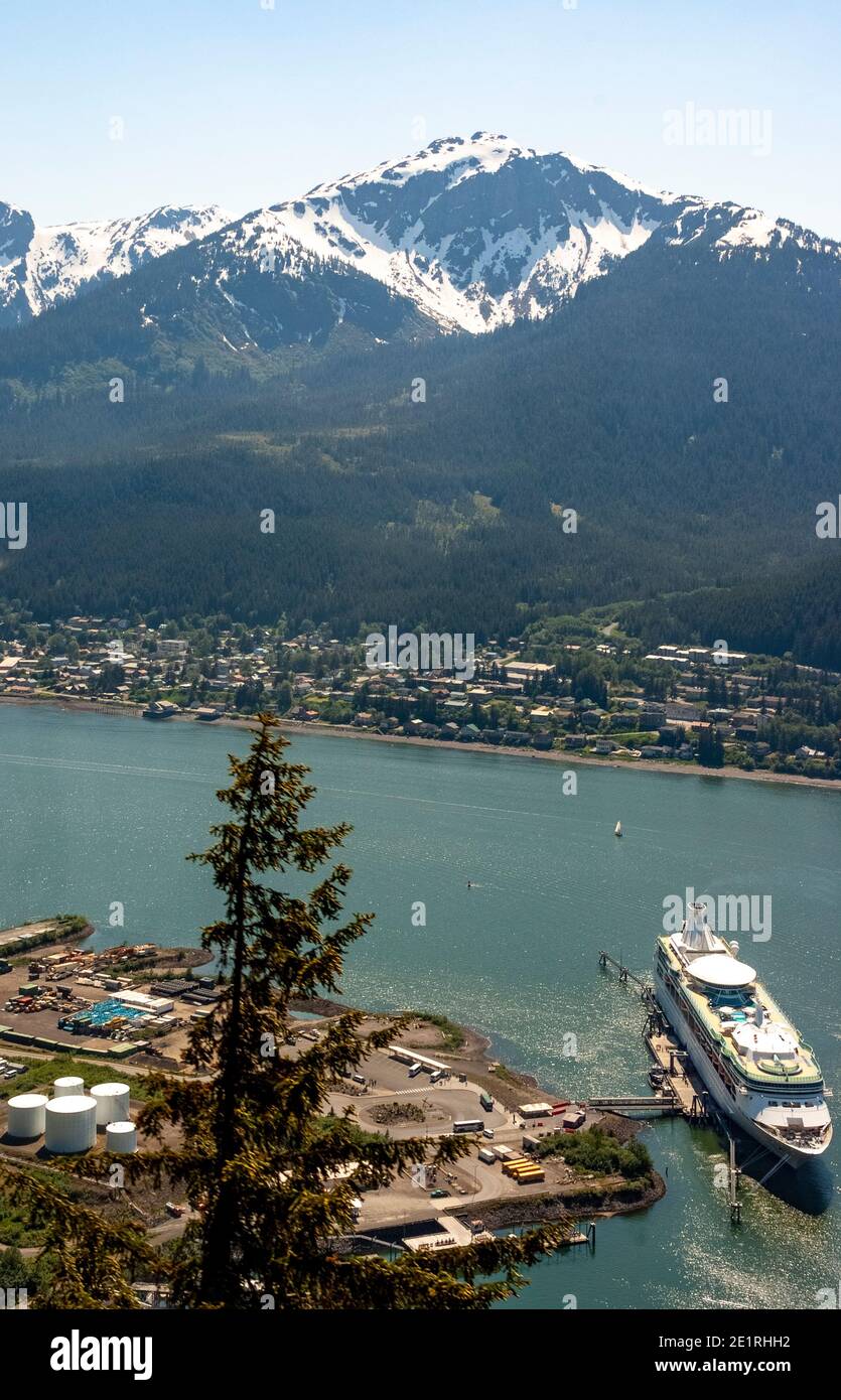 Scenic view of Gastineau Channel, Douglas Island, and Downtown Juneau ...