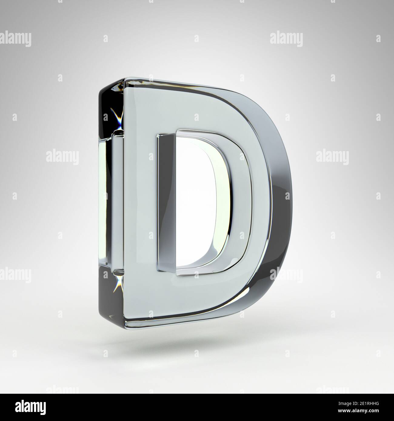 Letter D uppercase on white background. Camera lens transparent glass ...