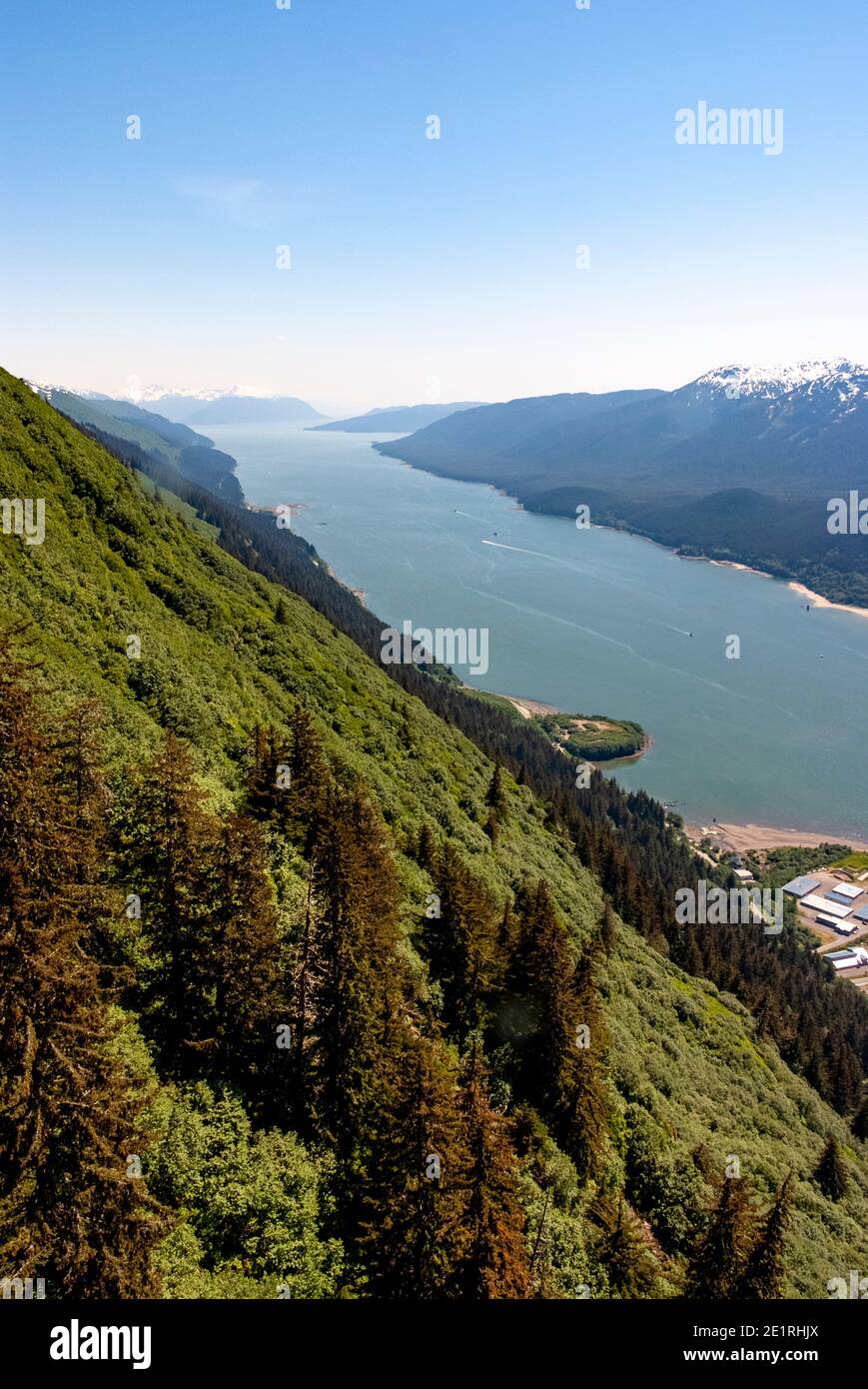 Scenic view of Gastineau Channel, Douglas Island, and Downtown Juneau ...
