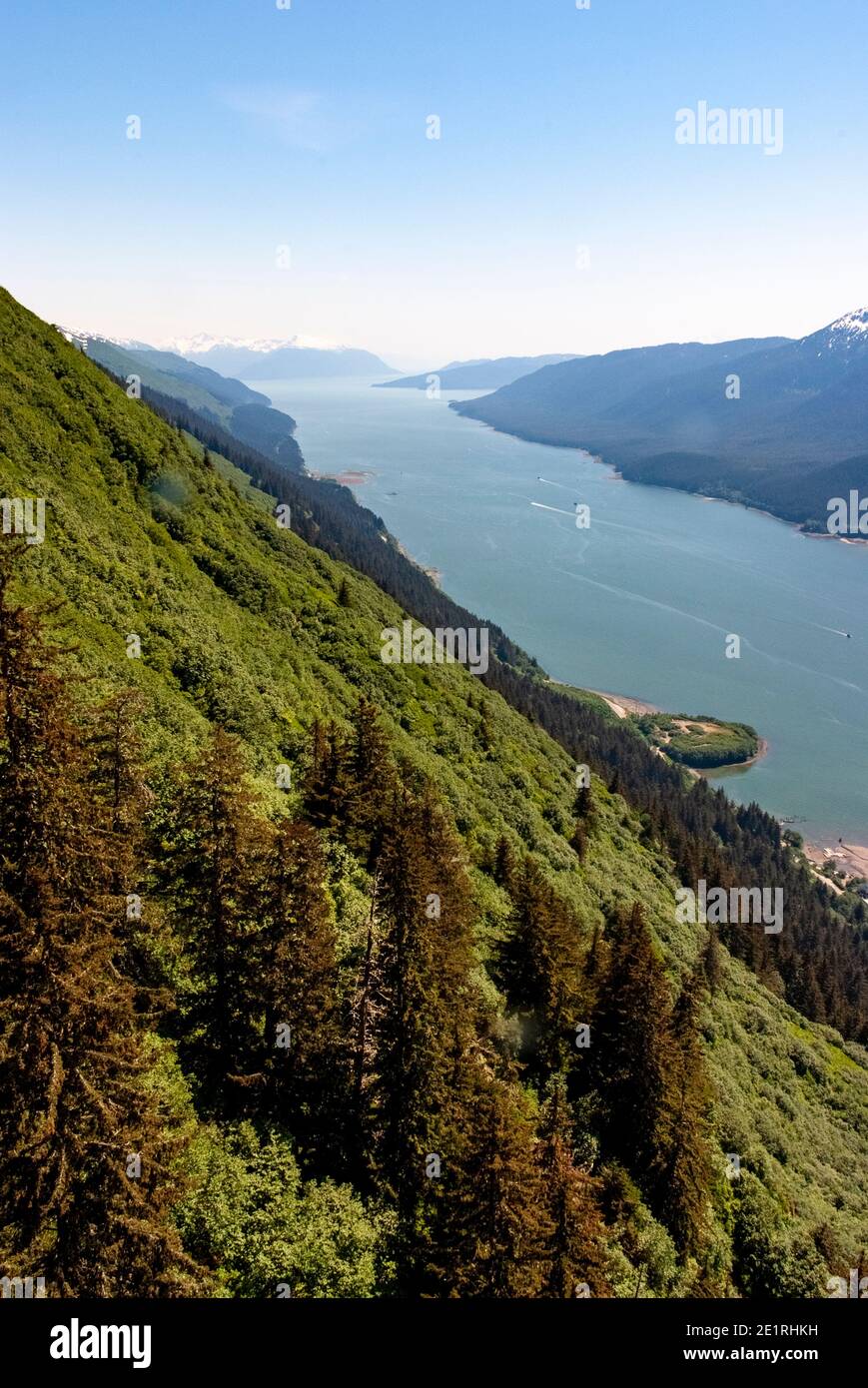 Scenic view of Gastineau Channel, Douglas Island, and Downtown Juneau ...