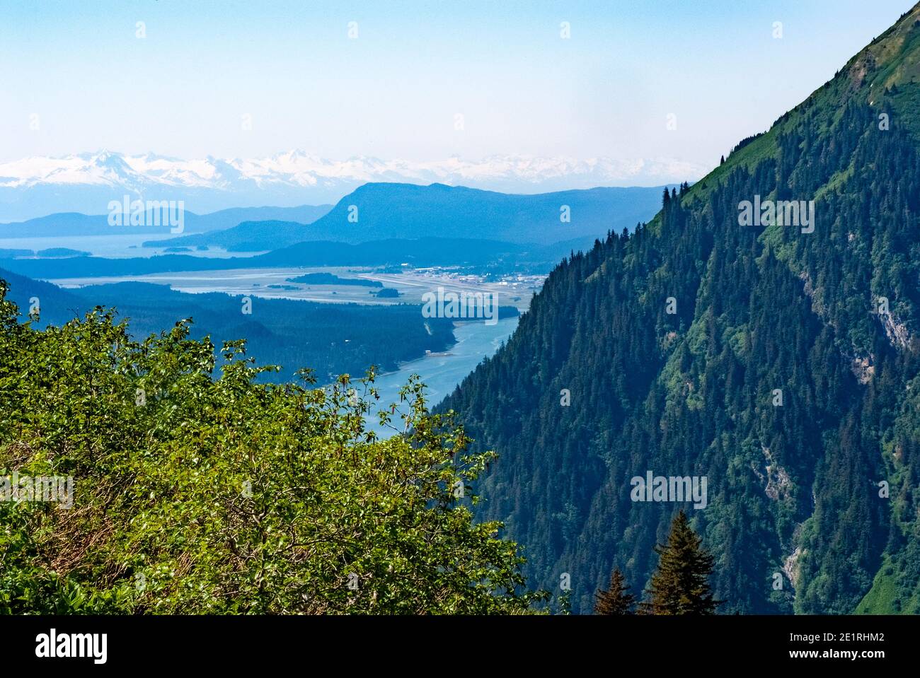 Scenic view of Gastineau Channel, Douglas Island, and Downtown Juneau ...