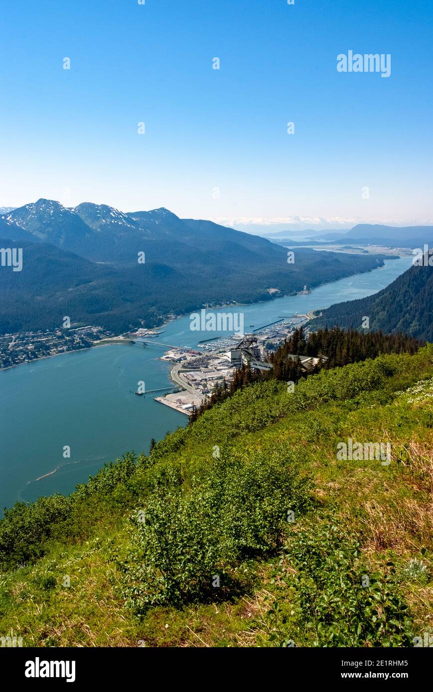 Scenic view of Gastineau Channel, Douglas Island, and Downtown Juneau ...