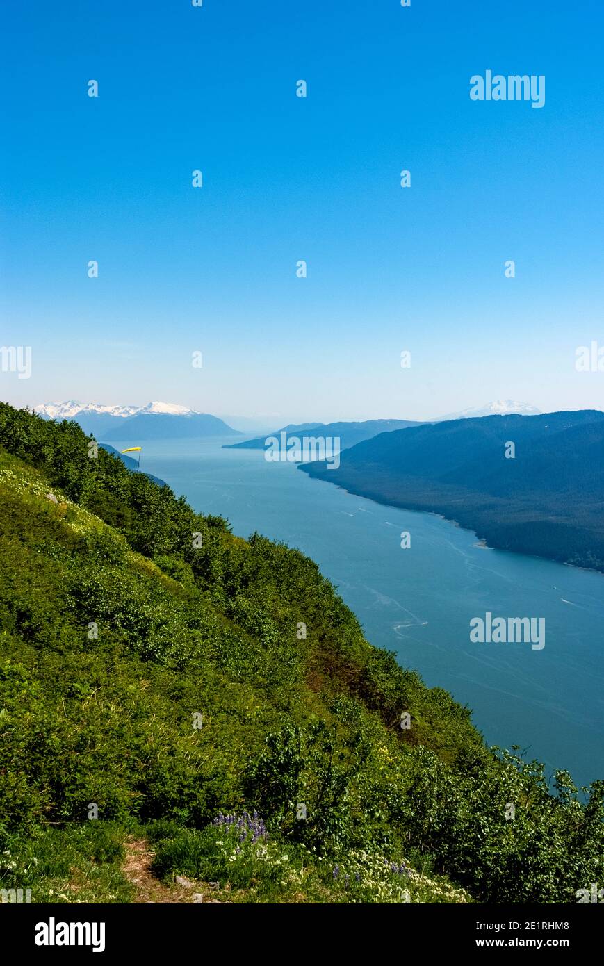 Scenic view of Gastineau Channel, Douglas Island, and Downtown Juneau ...