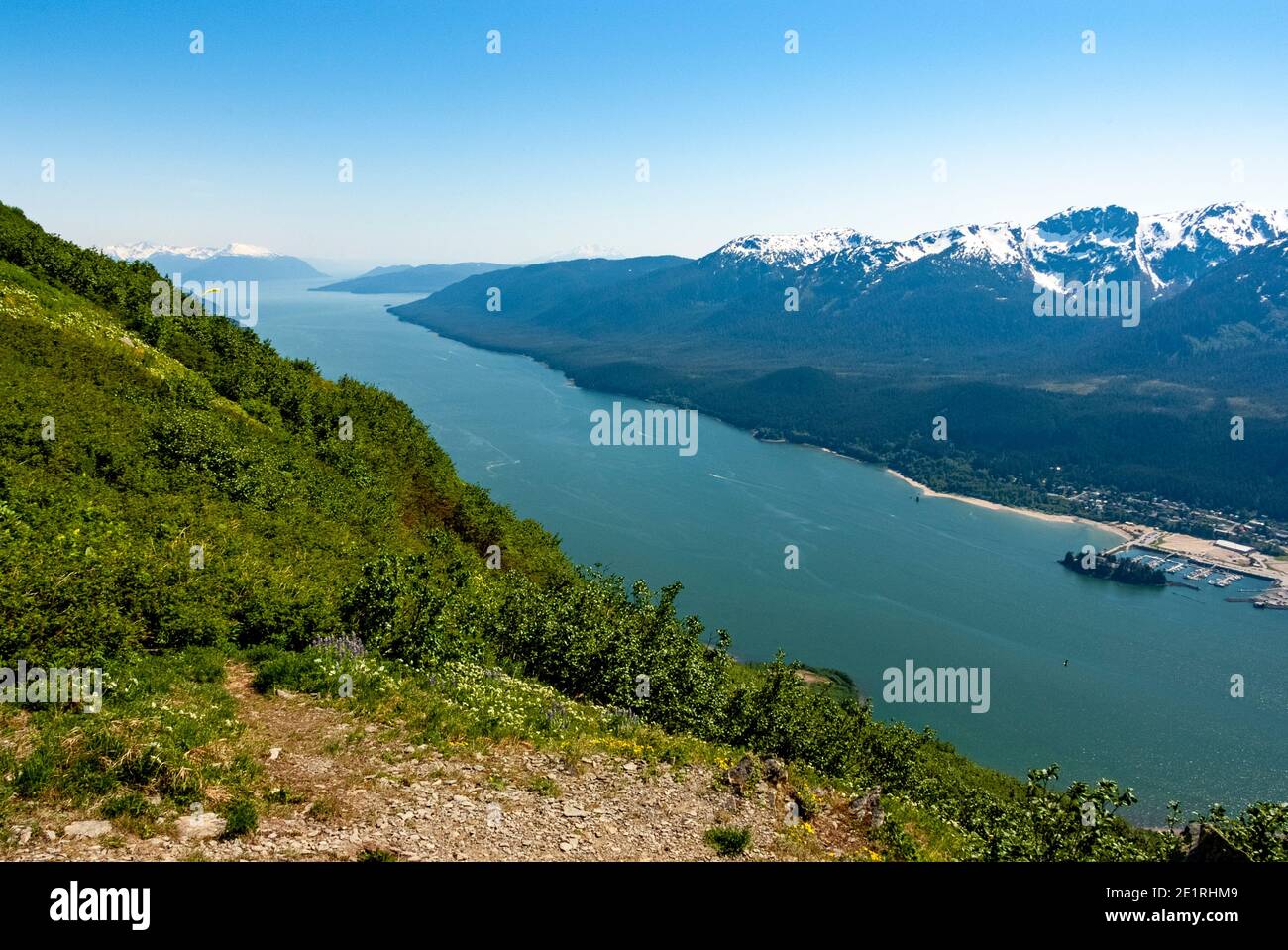 Scenic view of Gastineau Channel, Douglas Island, and Downtown Juneau ...