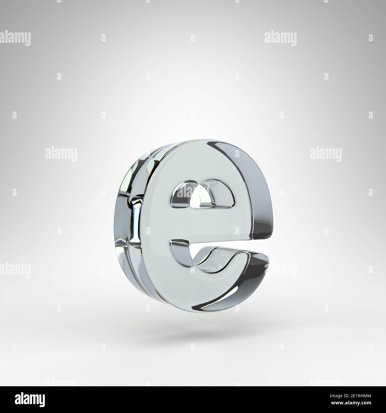 Letter E lowercase on white background. Camera lens transparent glass ...
