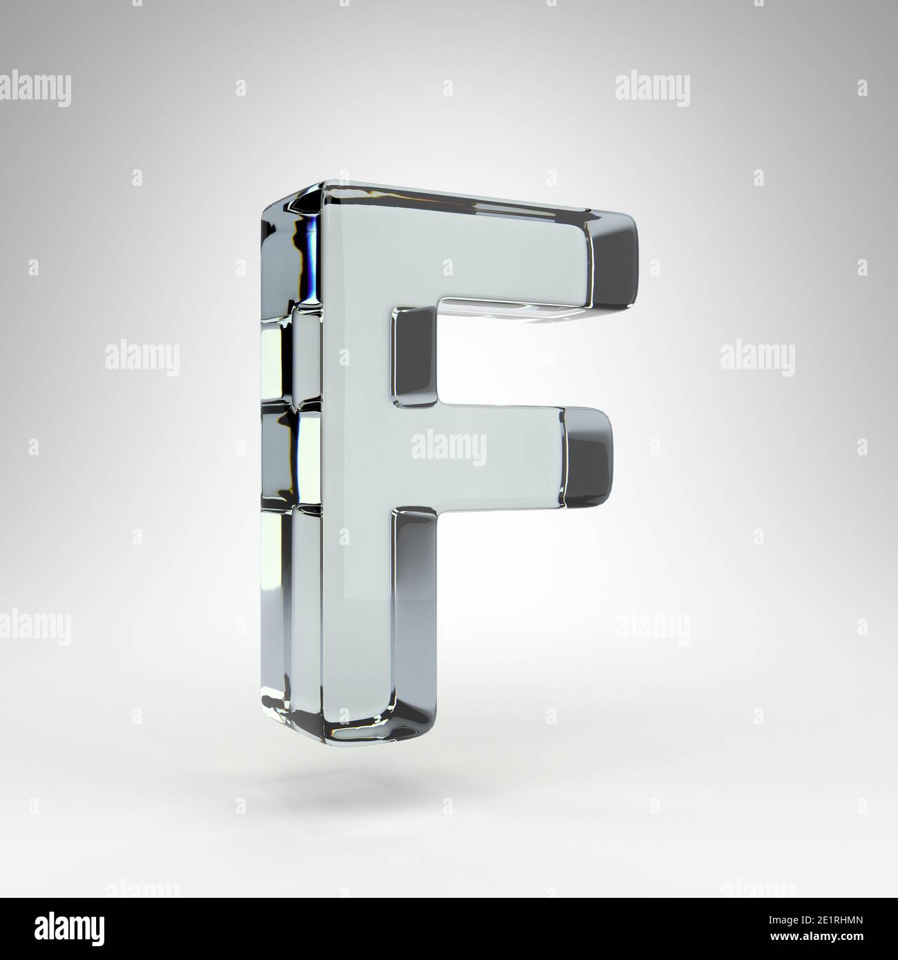 Letter F uppercase on white background. Camera lens transparent glass ...