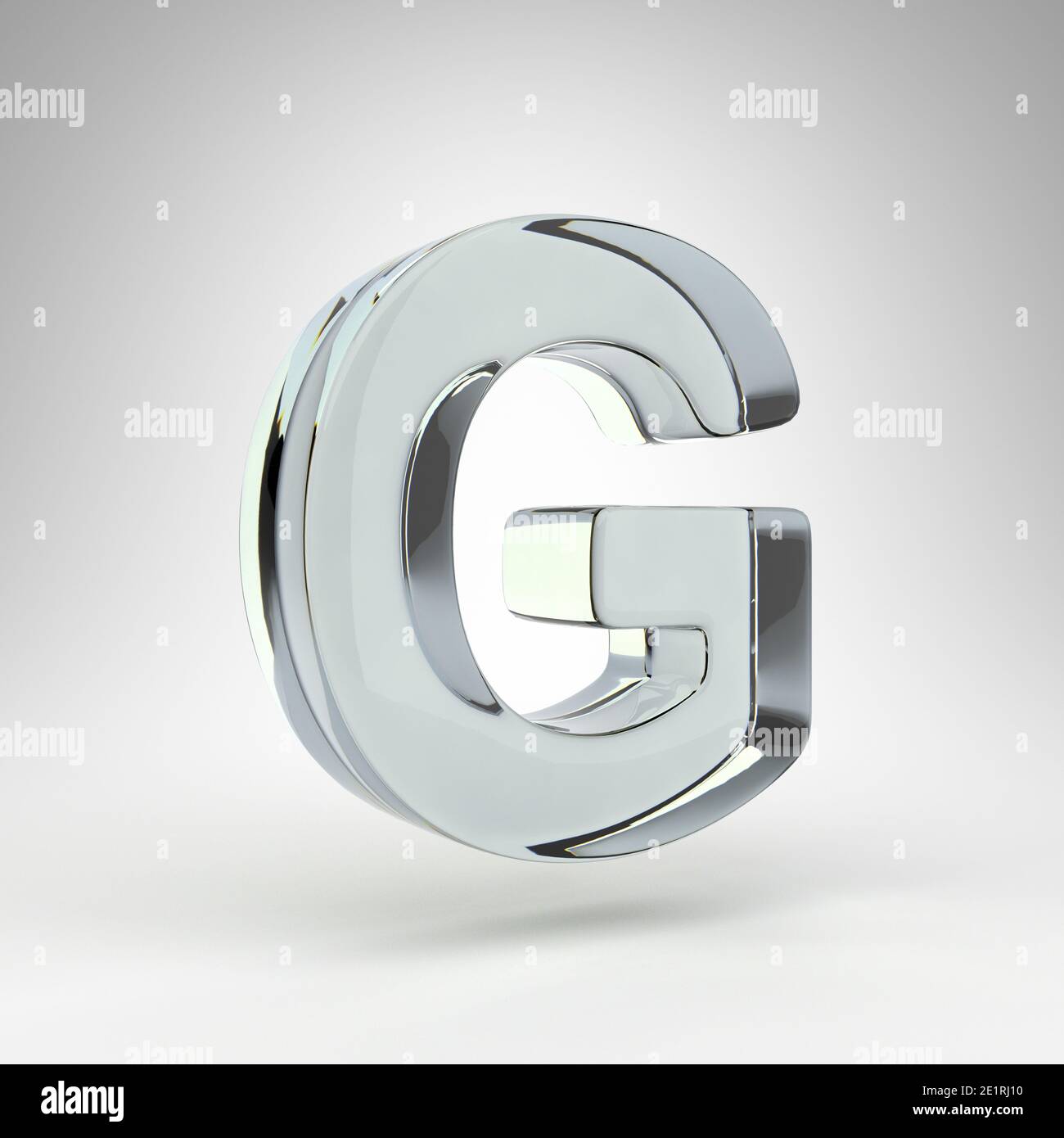 Letter G uppercase on white background. Camera lens transparent glass ...