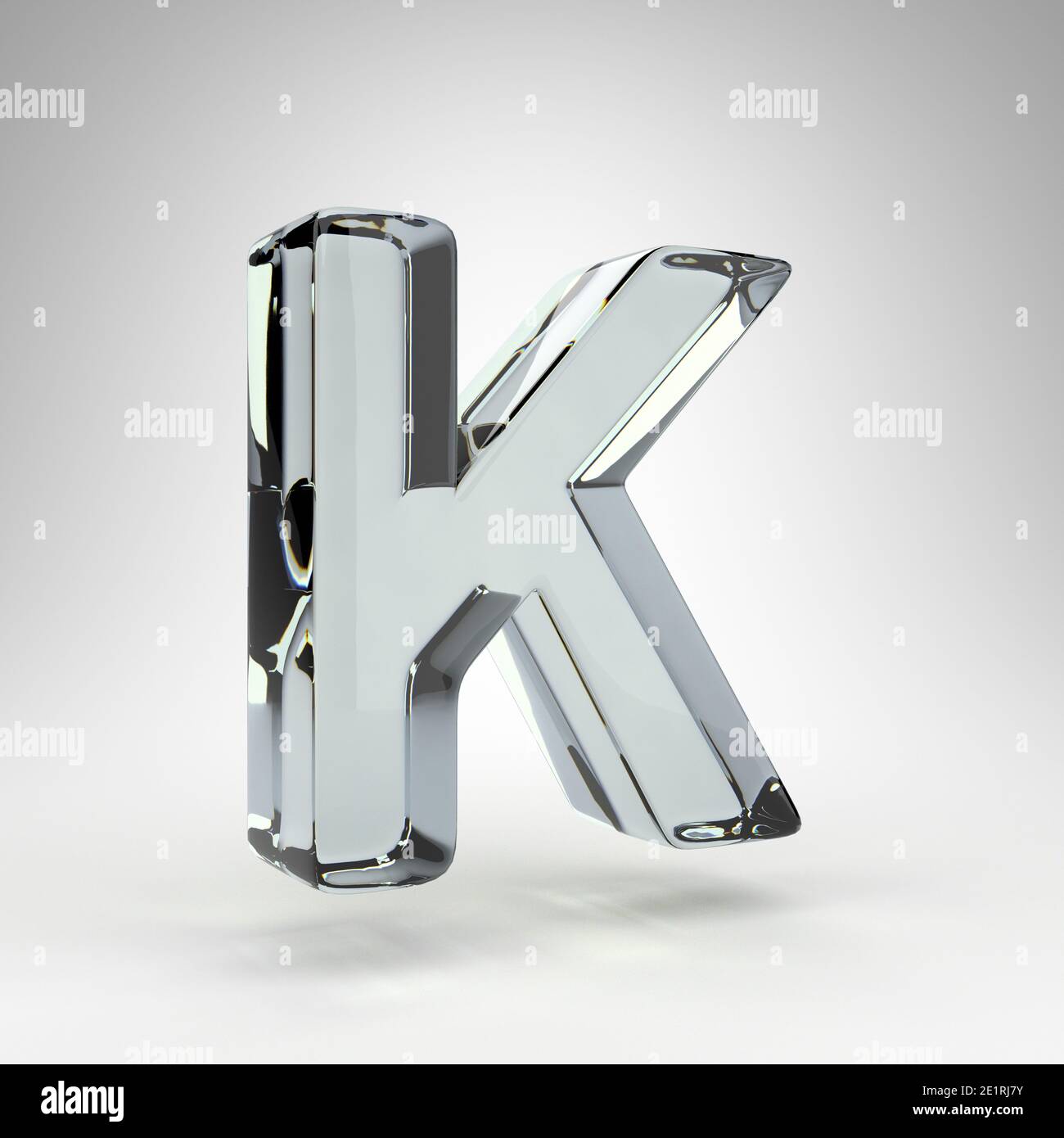 Letter K uppercase on white background. Camera lens transparent glass ...