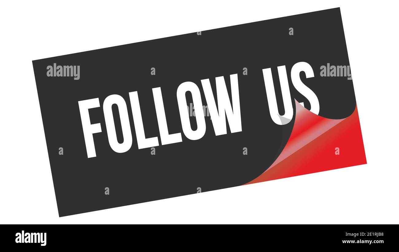 FOLLOW US text written on black red sticker stamp Stock Photo - Alamy