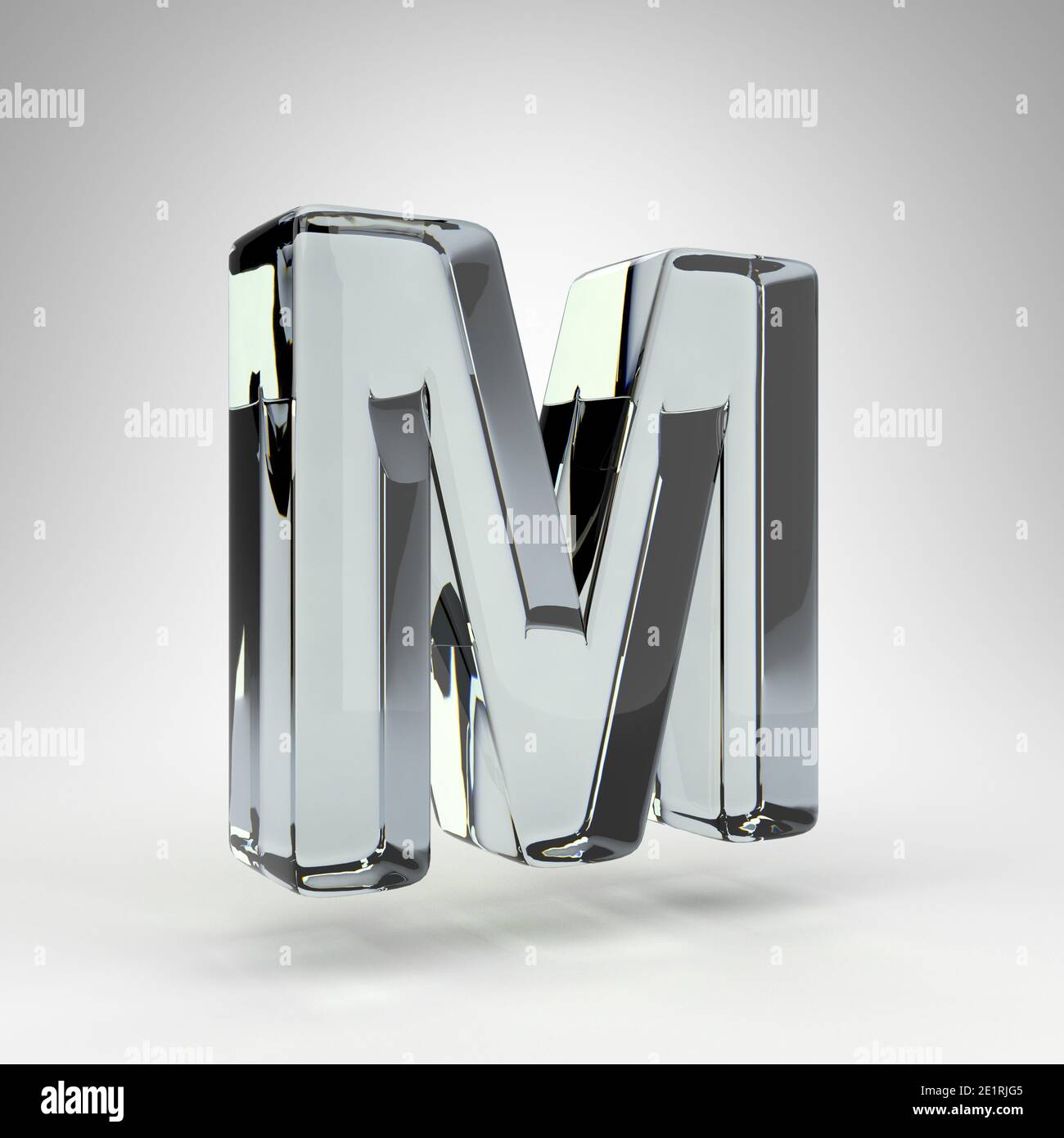 Letter M uppercase on white background. Camera lens transparent glass ...