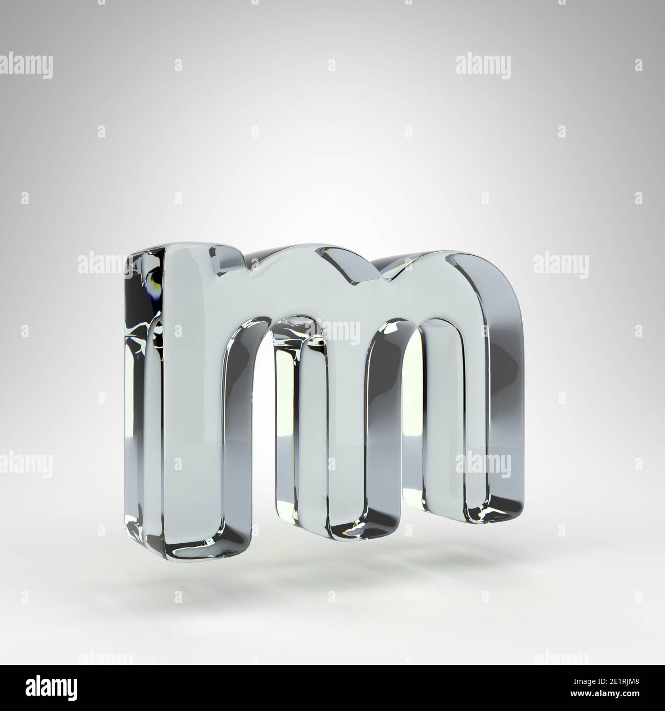 Letter M lowercase on white background. Camera lens transparent glass ...