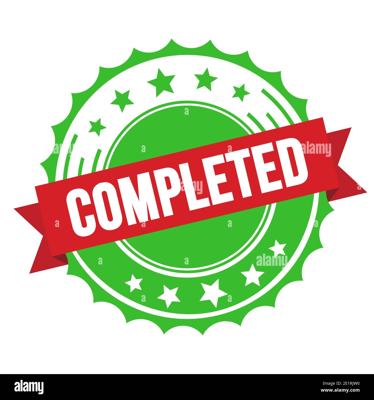 COMPLETED text on red green ribbon badge stamp Stock Photo - Alamy